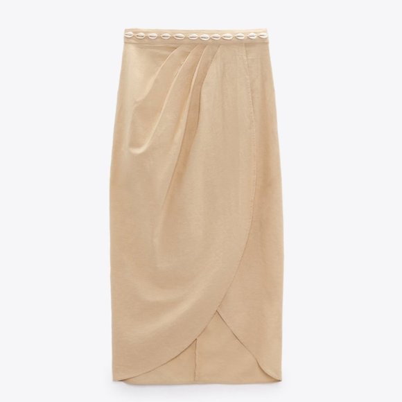 Zara | Skirts | Zara Rustic Linen Blend Shell Accent Waistline Wrap ...